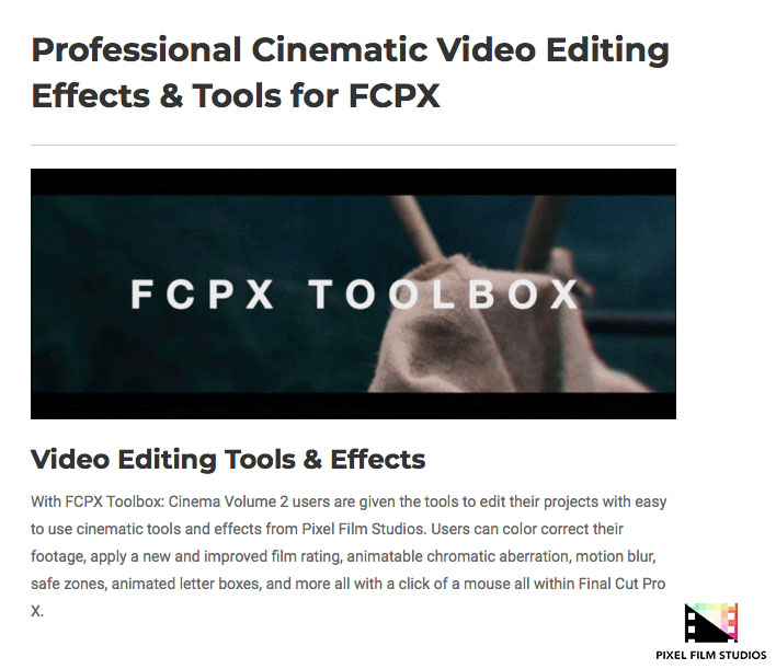 Pixel Film Studios Unveils FCPX Toolbox: Cinema Volume 2 for Final Cut Pro X.